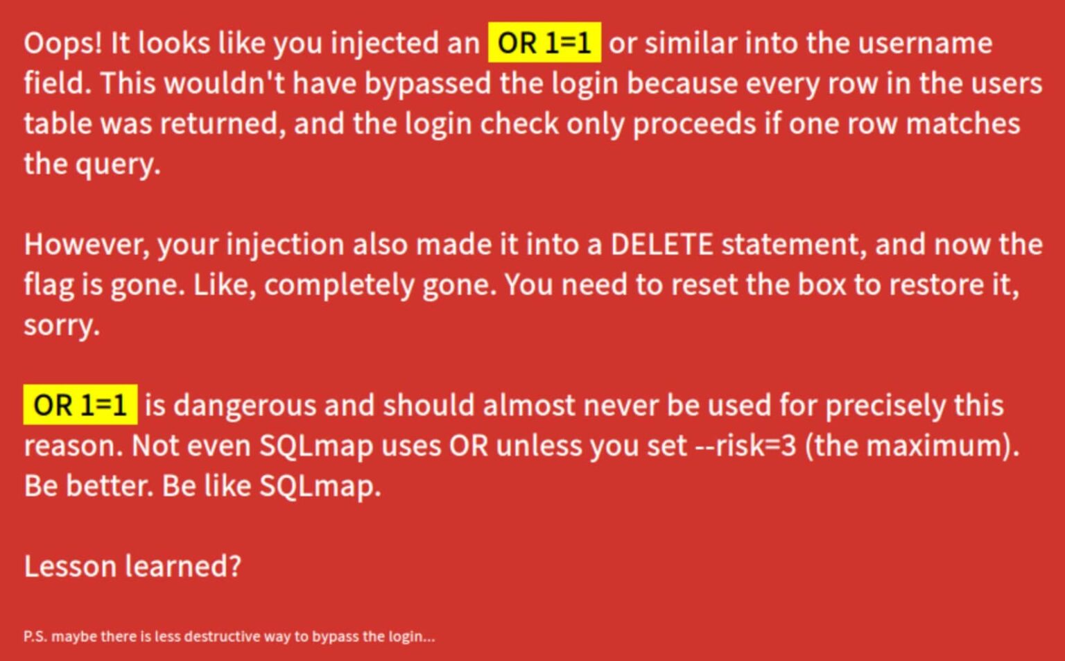 Lesson Learned Walkthrough (THM) - SQL Injection Guide