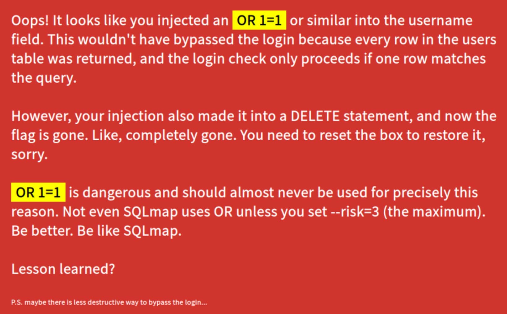 Lesson Learned Walkthrough (THM) - SQL Injection Guide